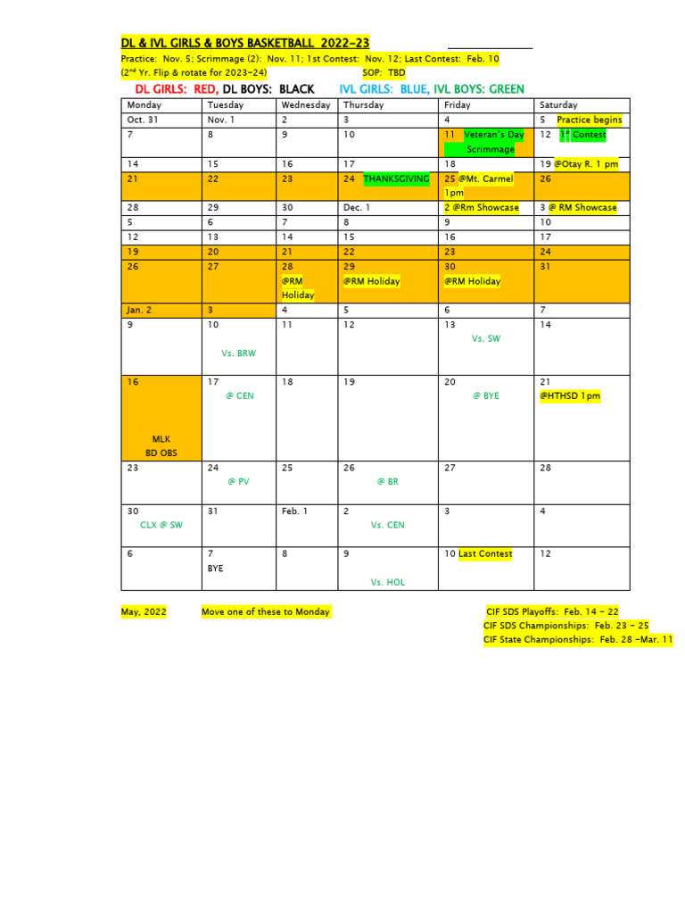 2022-23 - Ivl Boys Basketball Schedule | PDF