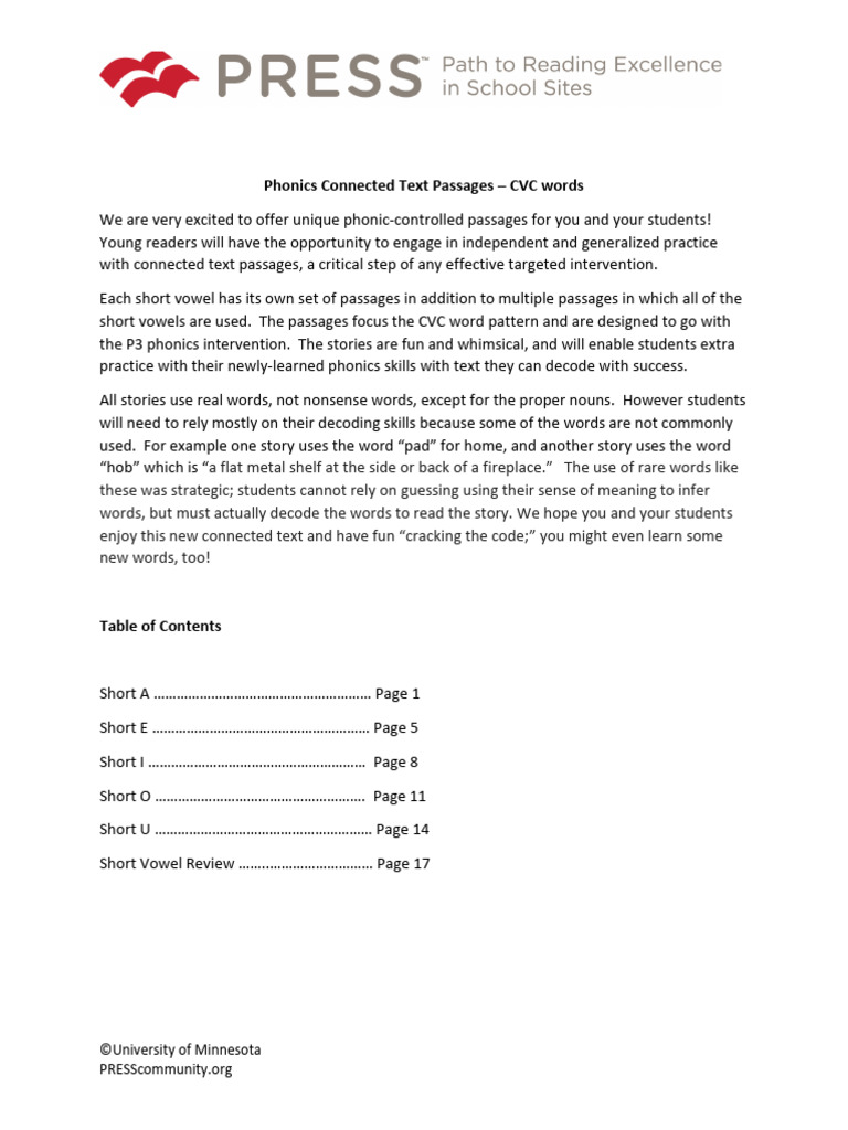 CVC Connected Text | PDF | Pedagogy | Language Acquisition