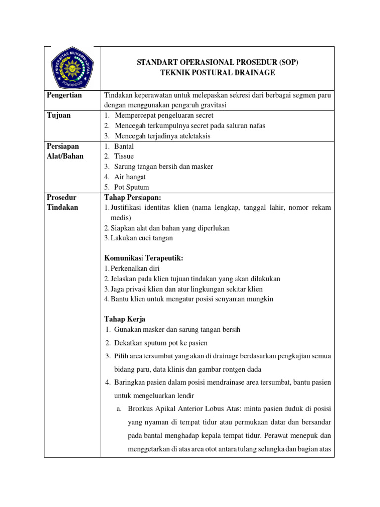 Prosedur Drainase Postural Paru | PDF