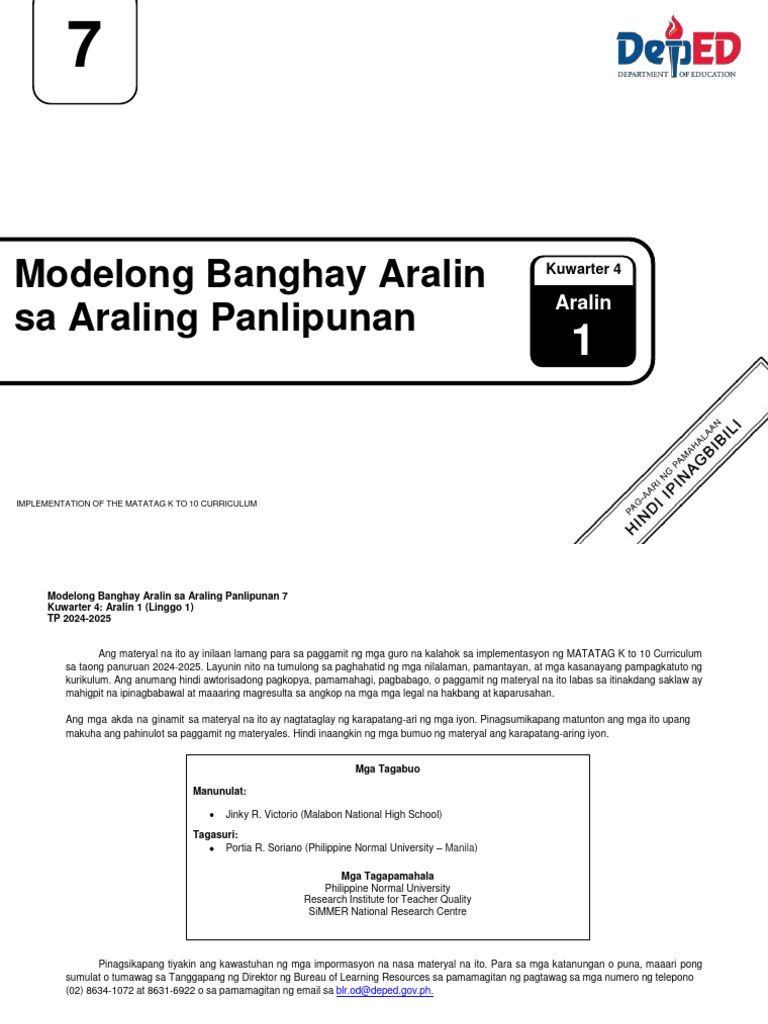 Q4 LE AP 7 Lesson 1 Week 1 | PDF