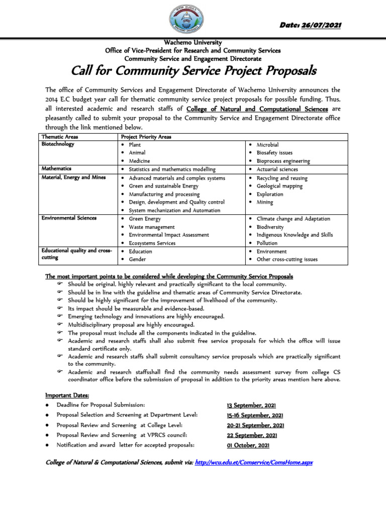 Wachemo University Community Project Proposals | PDF | Agriculture ...