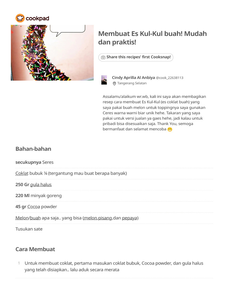 Resep Membuat Es Kul-Kul Buah! Mudah Dan Praktis! Oleh Cindy Aprilla Al Anbiya - Cookpad | PDF