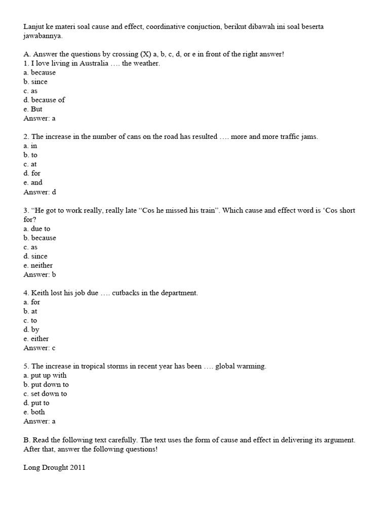 Materi Soal Cause and Effect | PDF | Water | Drought