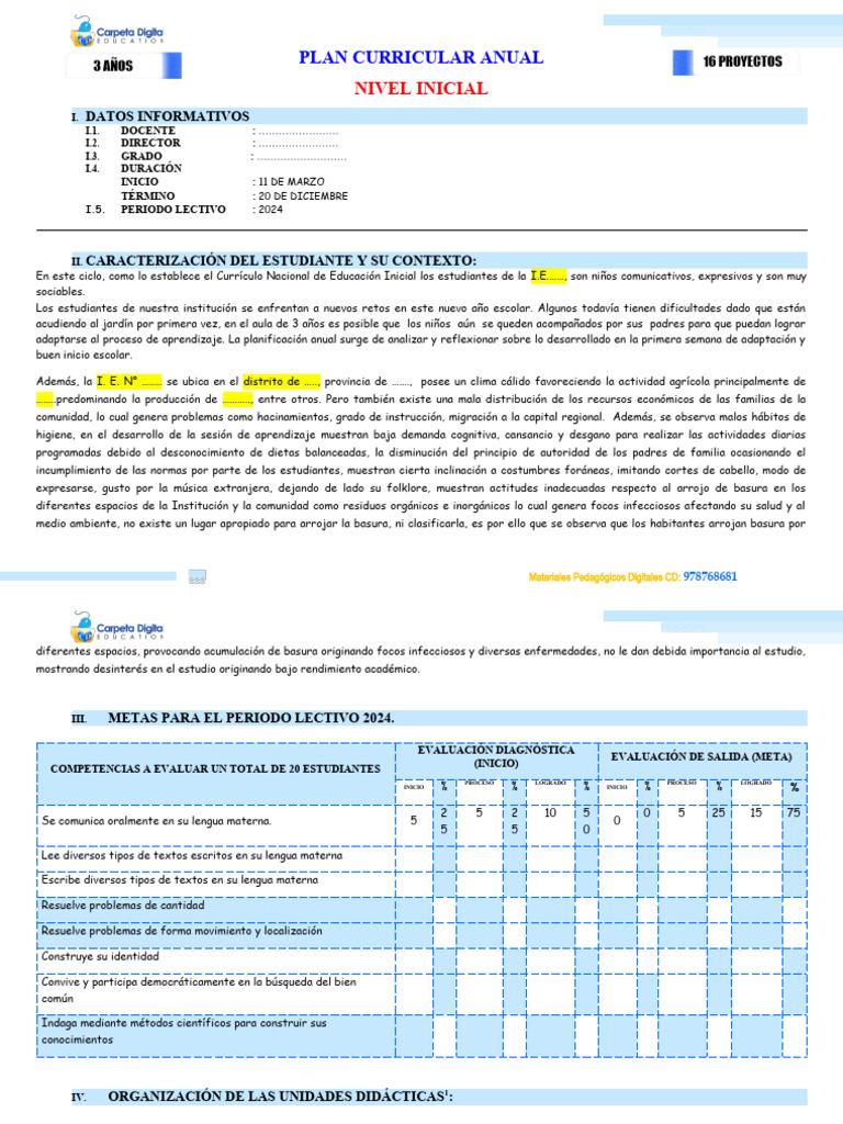 Plan Curricular Anual Nivel Inicial 2024 | PDF | Creatividad ...