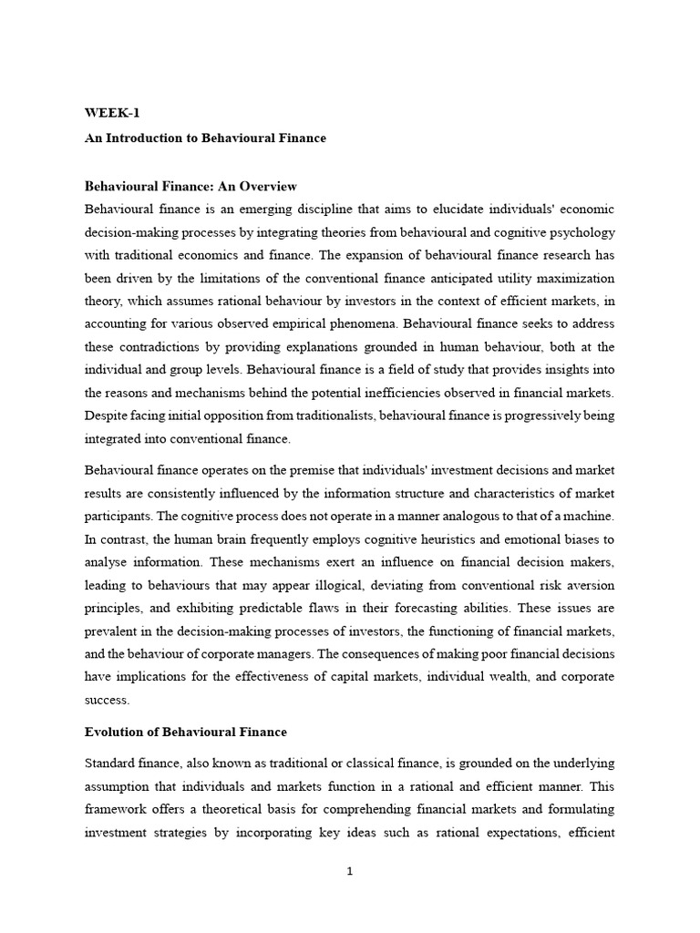 Introduction to Behavioral Finance Concepts | PDF | Behavioral ...