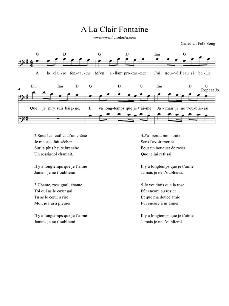 A La Clair Fontaine-1-BASS - Partitur-G | PDF