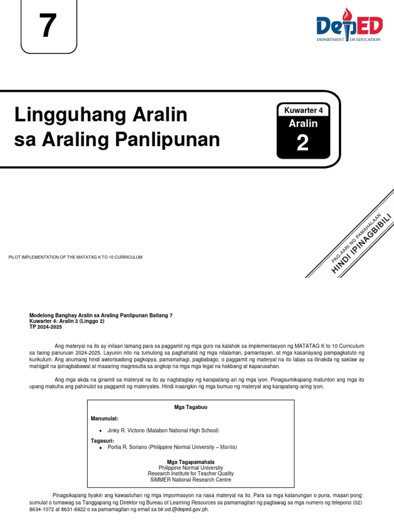 Q4 - LE - AP 7 - Lesson 2 - Week 2 | PDF