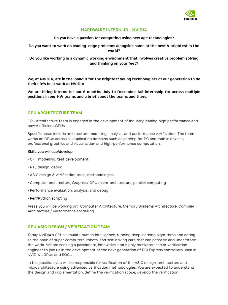 NVIDIA Hardware Internships Overview | PDF | Graphics Processing Unit ...
