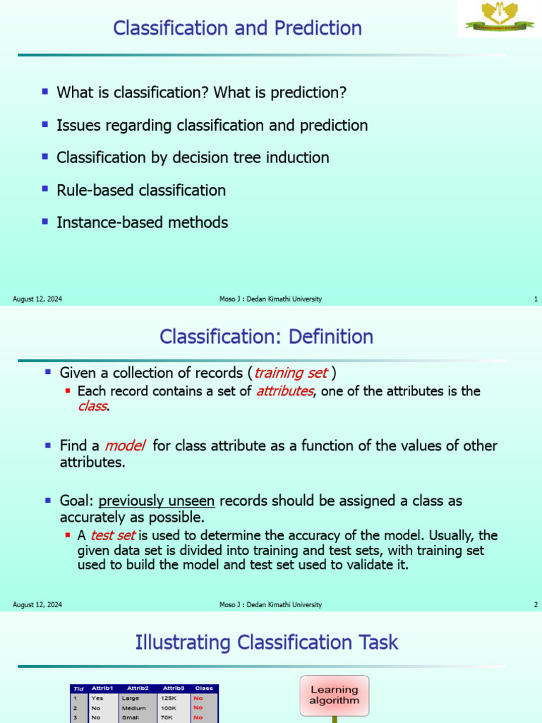 ICS 2408 - Lecture 6 - Classification and Prediction | PDF | Statistical Classification ...