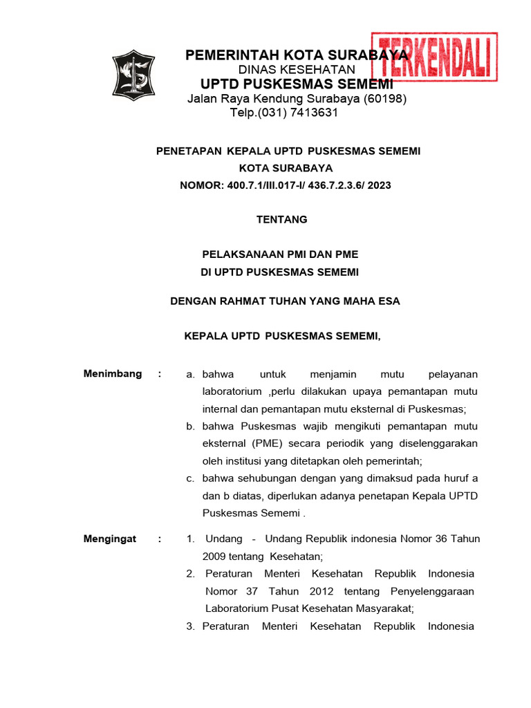 3.9.1 D SP PENGENDALIAN MUTU Sememi ACC | PDF