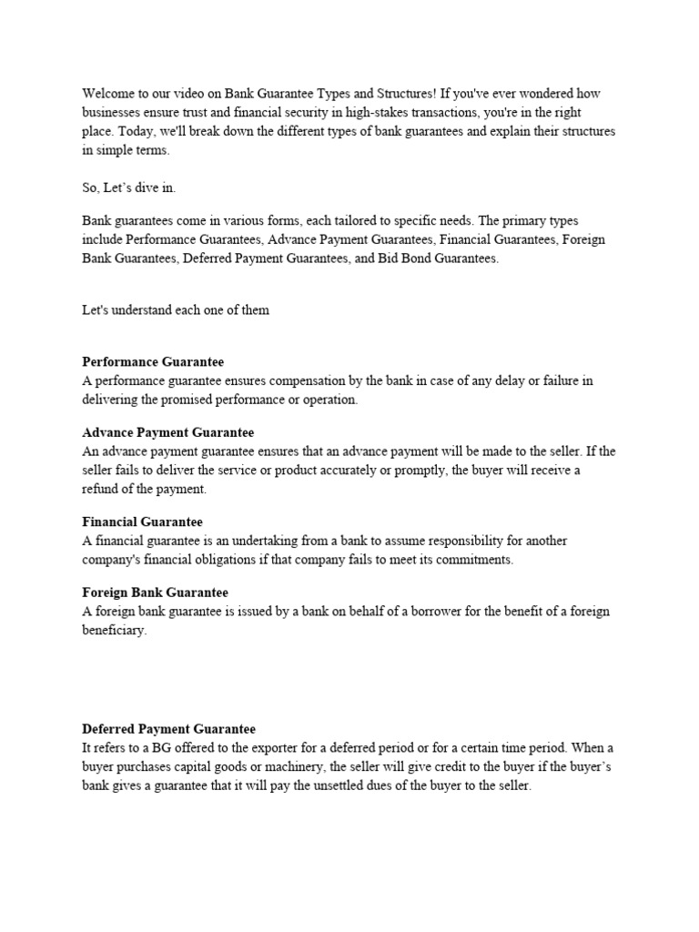 Bank Guarantee Types Explained | PDF | Banks | Surety