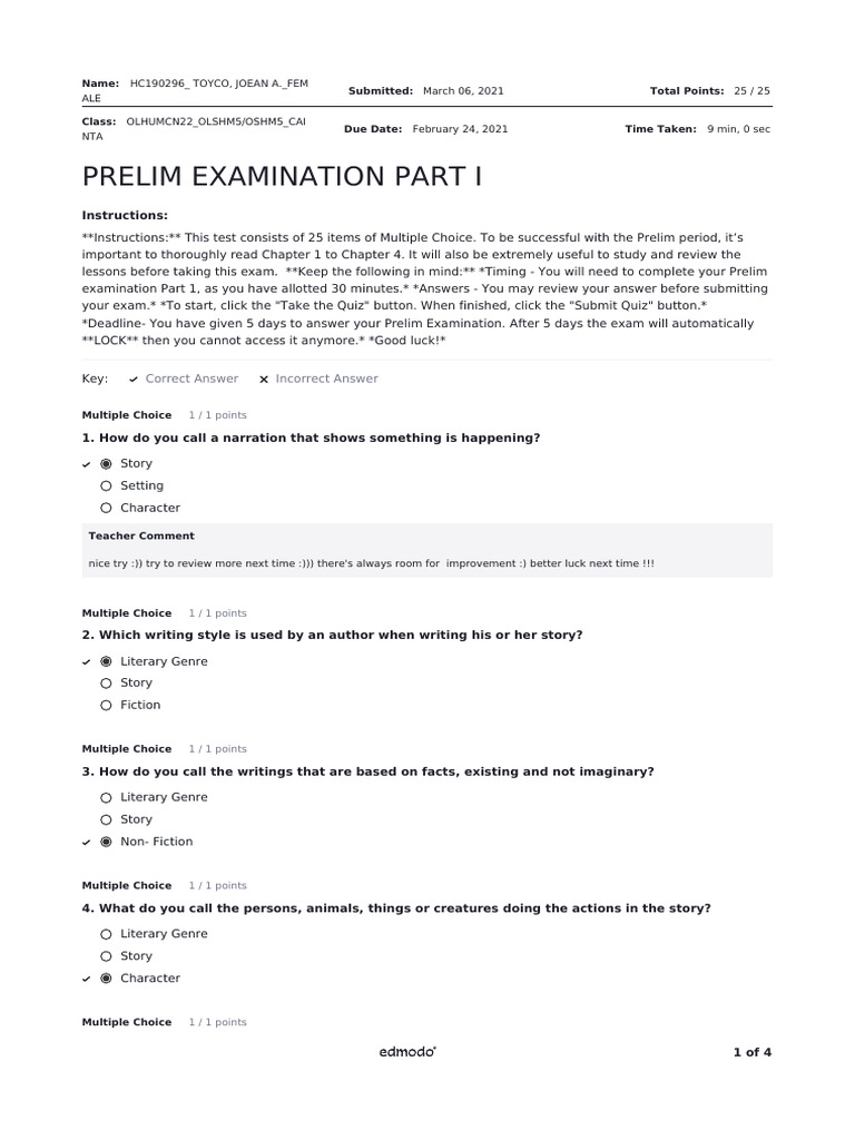 Prelim Examination Part I | PDF | Genre | Plot (Narrative)