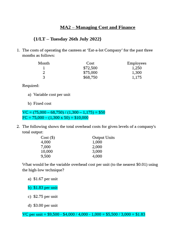 MA2 Questions | PDF | Investing | Expense