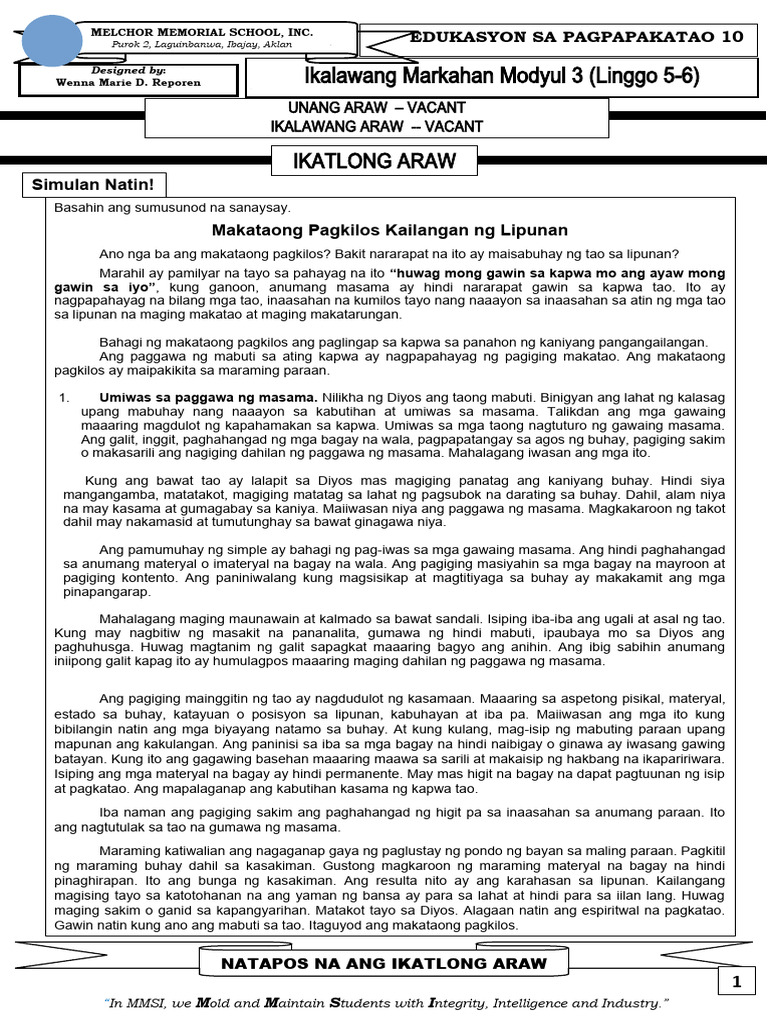ESP 10 Module 5th 6th | PDF