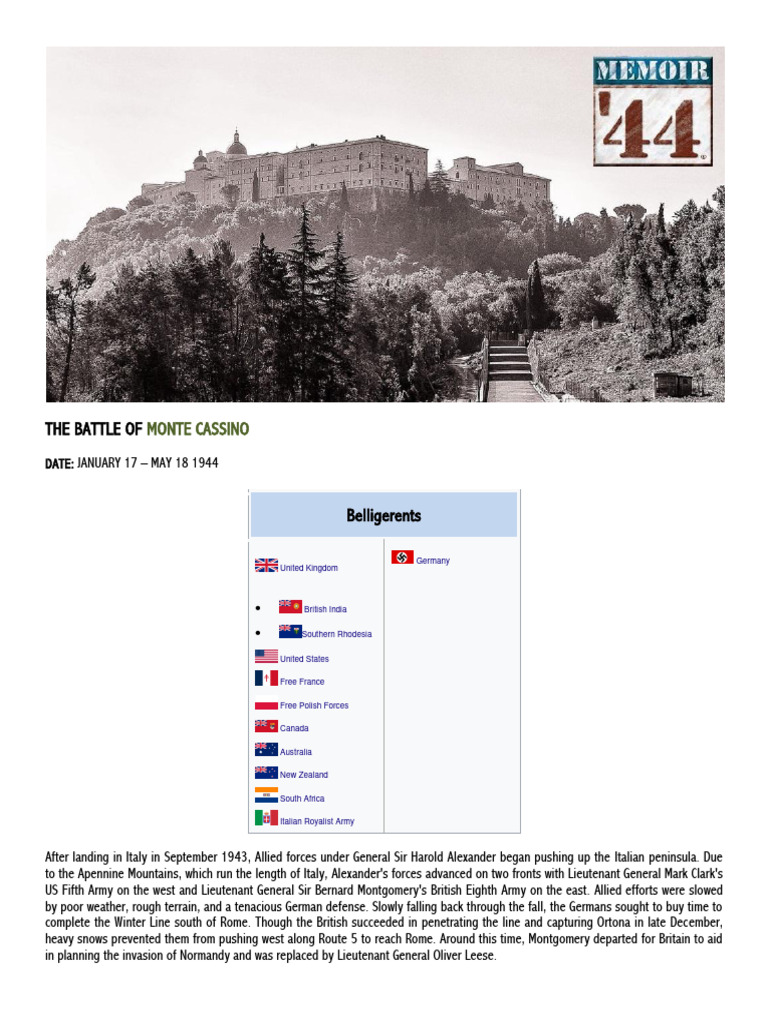 Monte Cassino: The Battle of | PDF | World War II | European Theatre Of ...