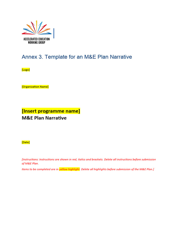 Annex 3 - Template For An M and E Plan Narrative | PDF | Teachers ...
