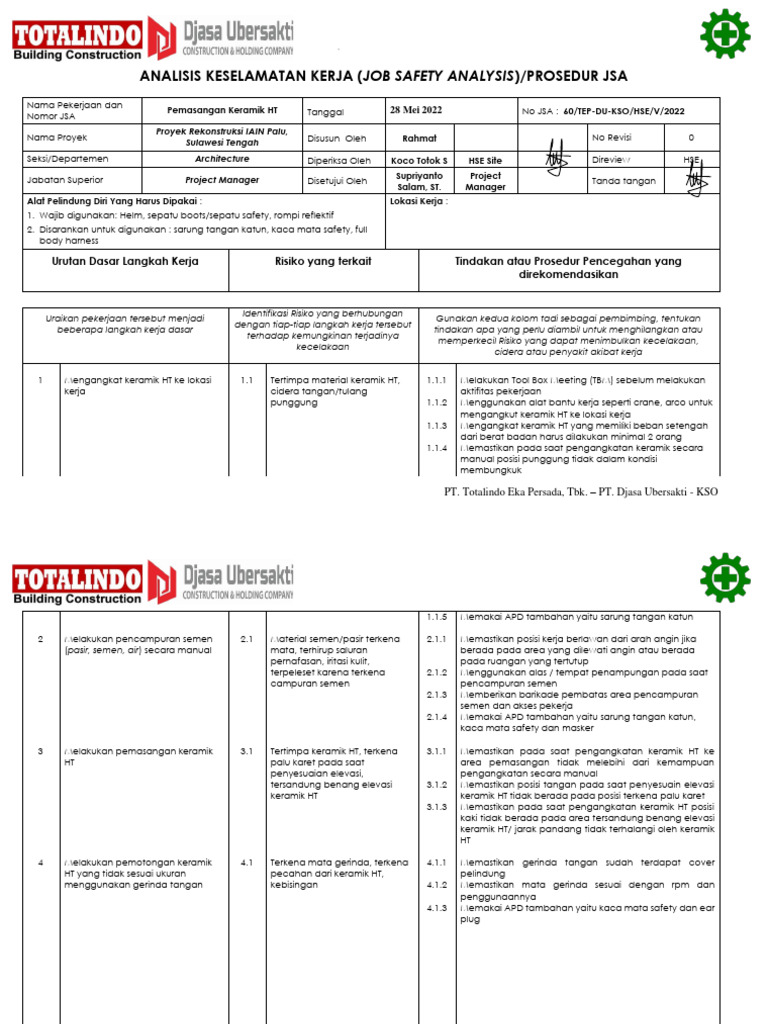 JSA Pemasangan Keramik HT | PDF