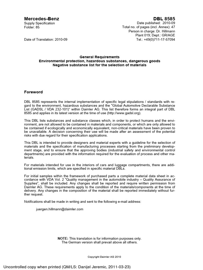 DBL 8585 - E - 2010-09 English | PDF | Dangerous Goods