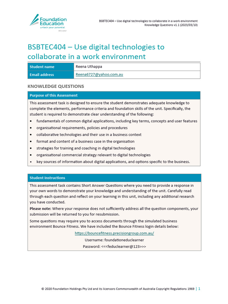 BSBTEC404 - Knowledge Questions | PDF | Share Point | Information