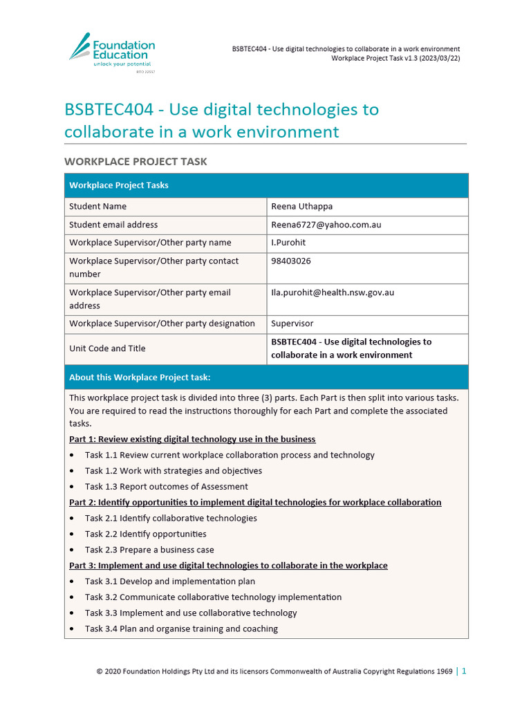 BSBTEC404-Workplace Project Task (BSB) | PDF | Information | Simulation