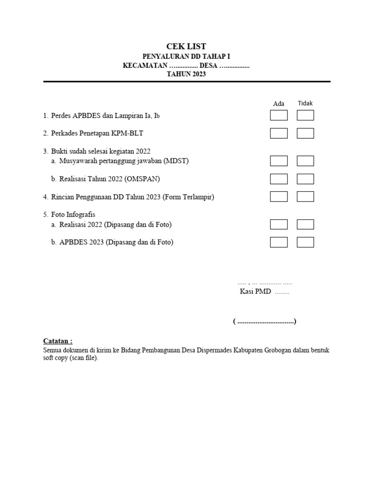 Form Ceklist Dan RPD Dana Desa Tahun 2023 GEDANGAN | PDF