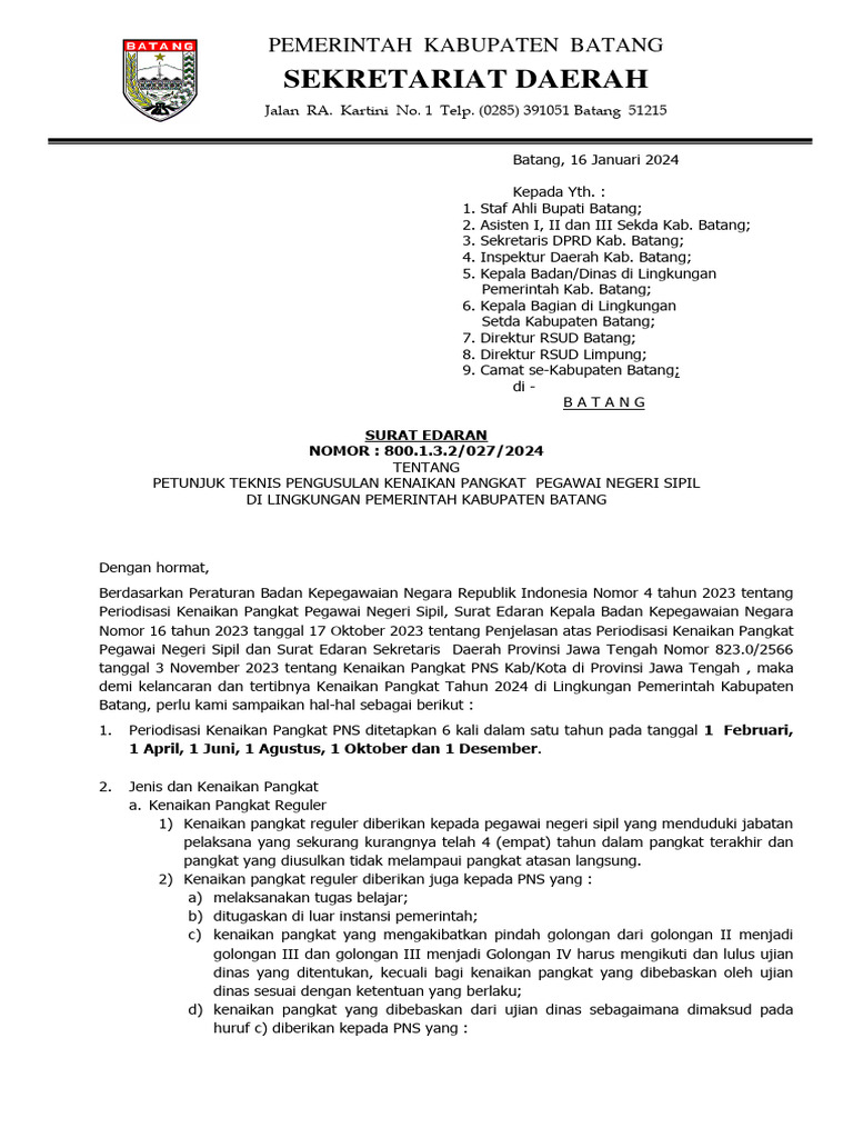 Surat Edaran Kenaikan Pangkat 2024 | PDF