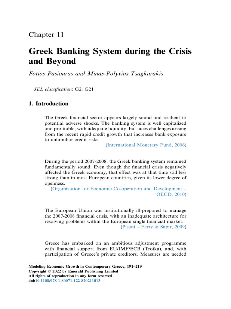 Greek Banking System During The Crisis and Beyond: Fotios Pasiouras and ...