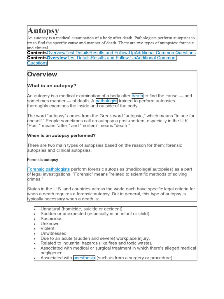 Understanding Autopsies: Types & Purpose | PDF