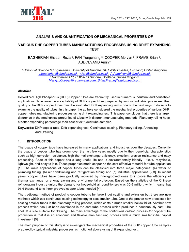 Analysis and Quantification of Mechanical Properties of Various DHP ...