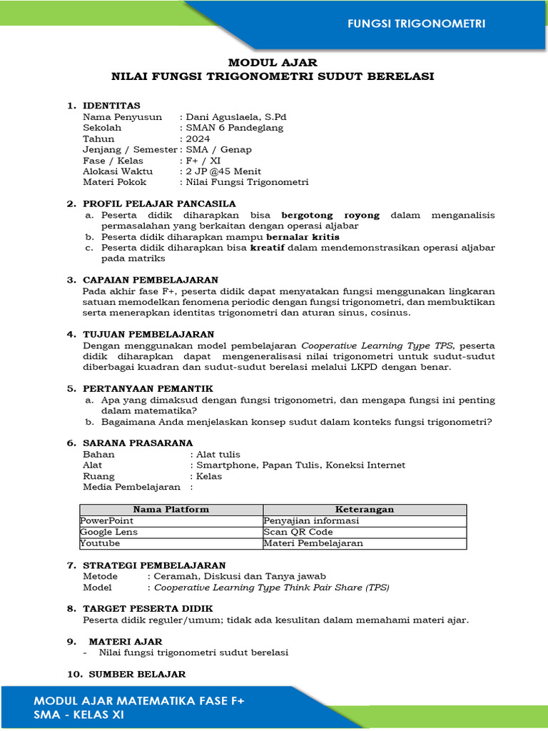 Modul Ajar Fungsi Trigonometri - Rev0 | PDF