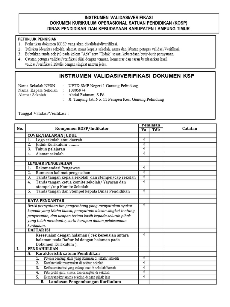 INSTRUMEN Validasi KOSP 2024 - 2025 | PDF | Karier & Perkembangan