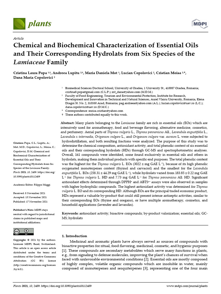 Chemical and Biochemical Characterization of Essen | PDF | Lavandula ...