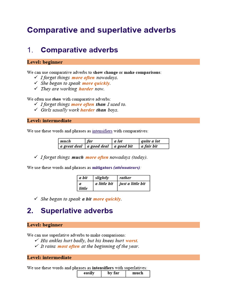 Grammar Guide: Comparative & Superlative Adverbs | PDF | Verb | Adverb