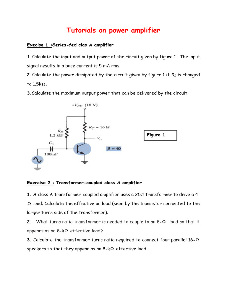 Power Amplifier Tutorial Exercises | PDF | Amplifier | Computer Engineering