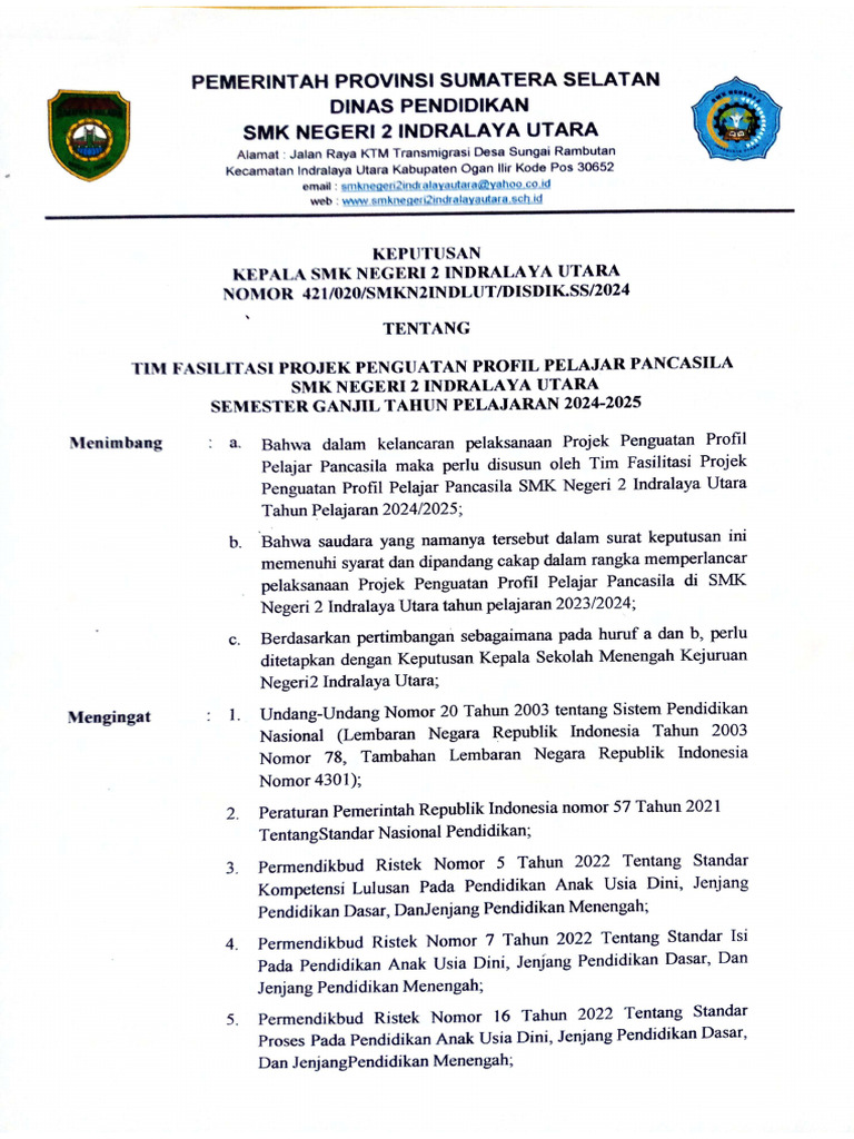 SK Tim Fasilitasi Projek | PDF
