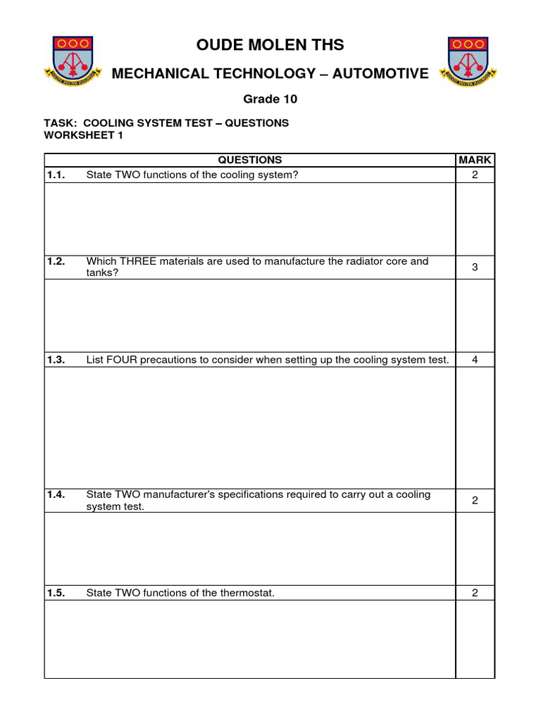 Grade 10 Cooling System Test Guide | PDF | Heat Transfer | Continuum ...
