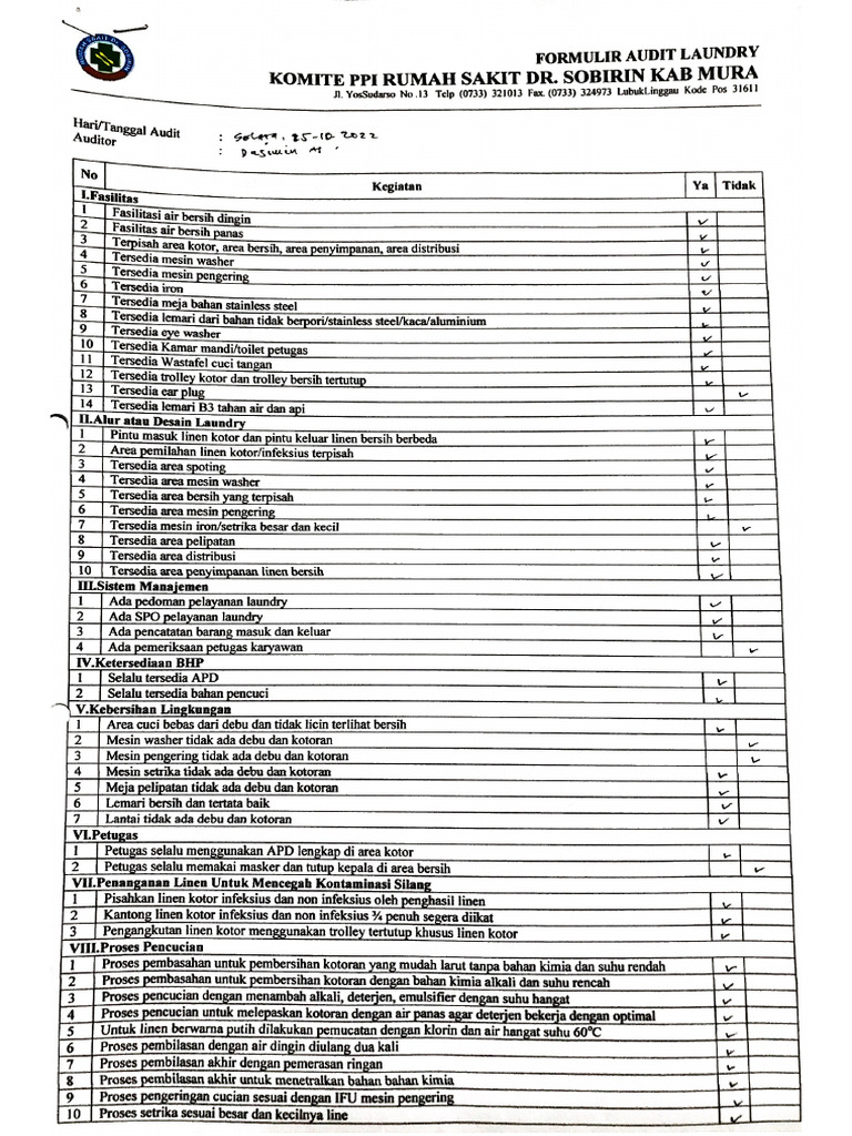 Audit Pelayan Laundry TW IV Tahun 2022. | PDF
