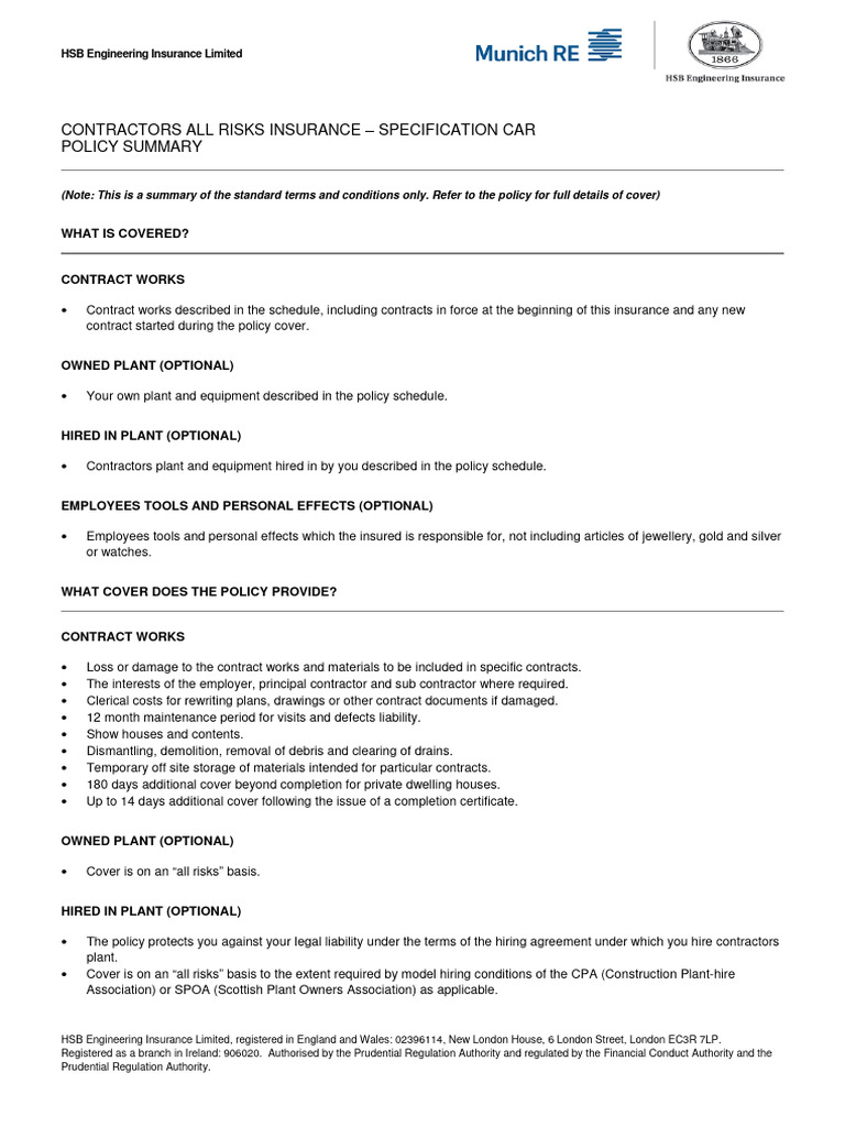 Hsbeil Car Policy Summary | PDF | Insurance | Employment