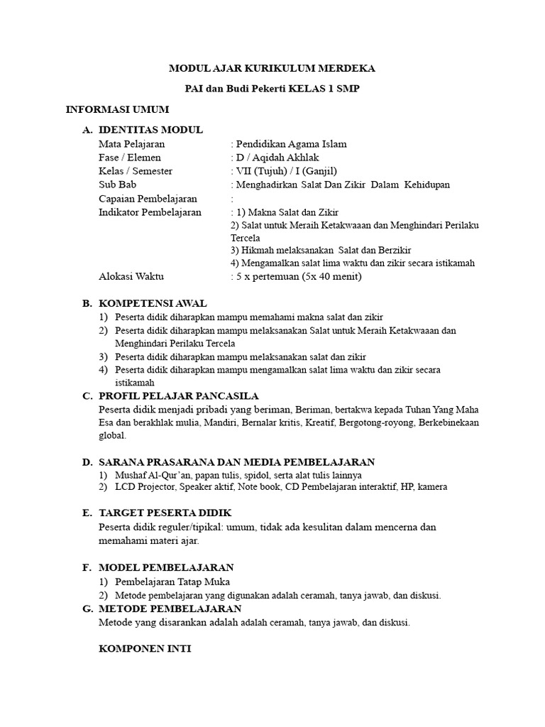 Modul Ajar Kurikulum Merdeka Ning Zula PDF | PDF | Karier & Perkembangan
