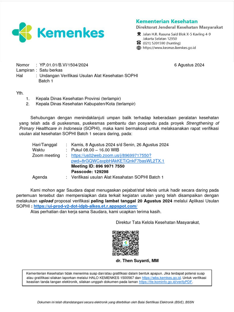 Undangan Verifikasi Usulan Alkes Batch 1 (8-26 Agt) - R3 | PDF