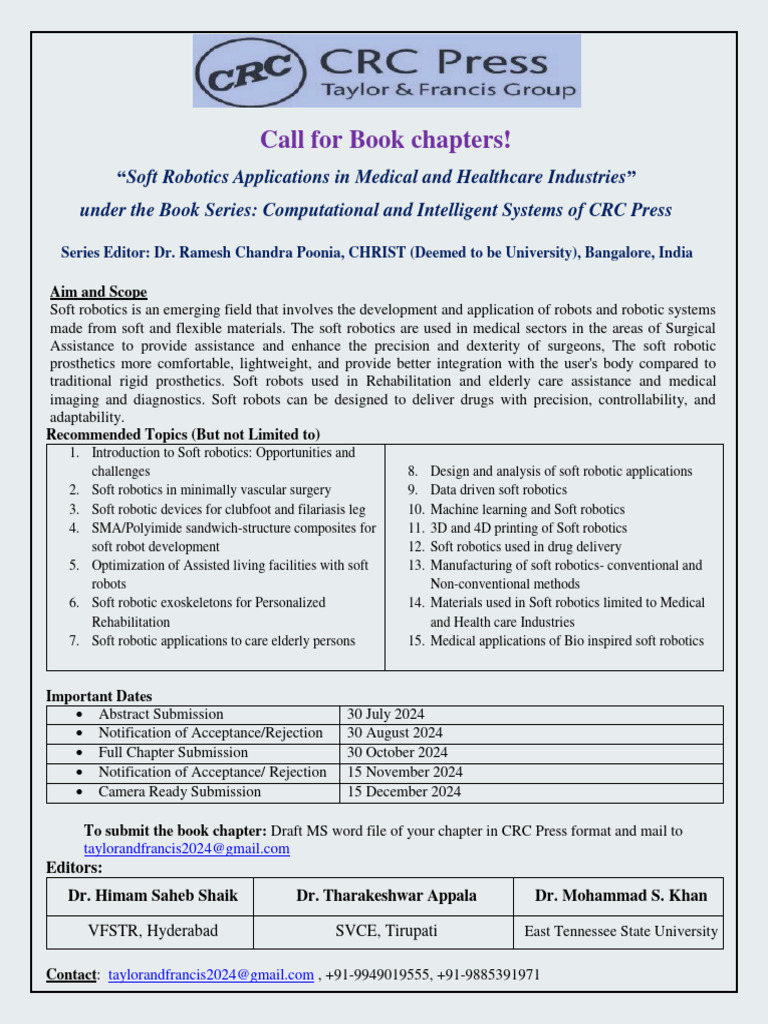 Call for Chapters: Soft Robotics in Healthcare | PDF | Robotics ...