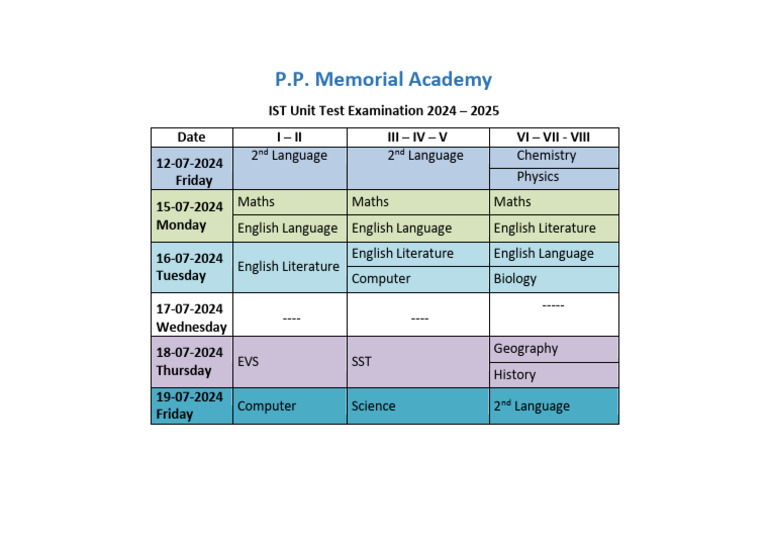 1st Unit Test Time Table 2024-2025 | PDF
