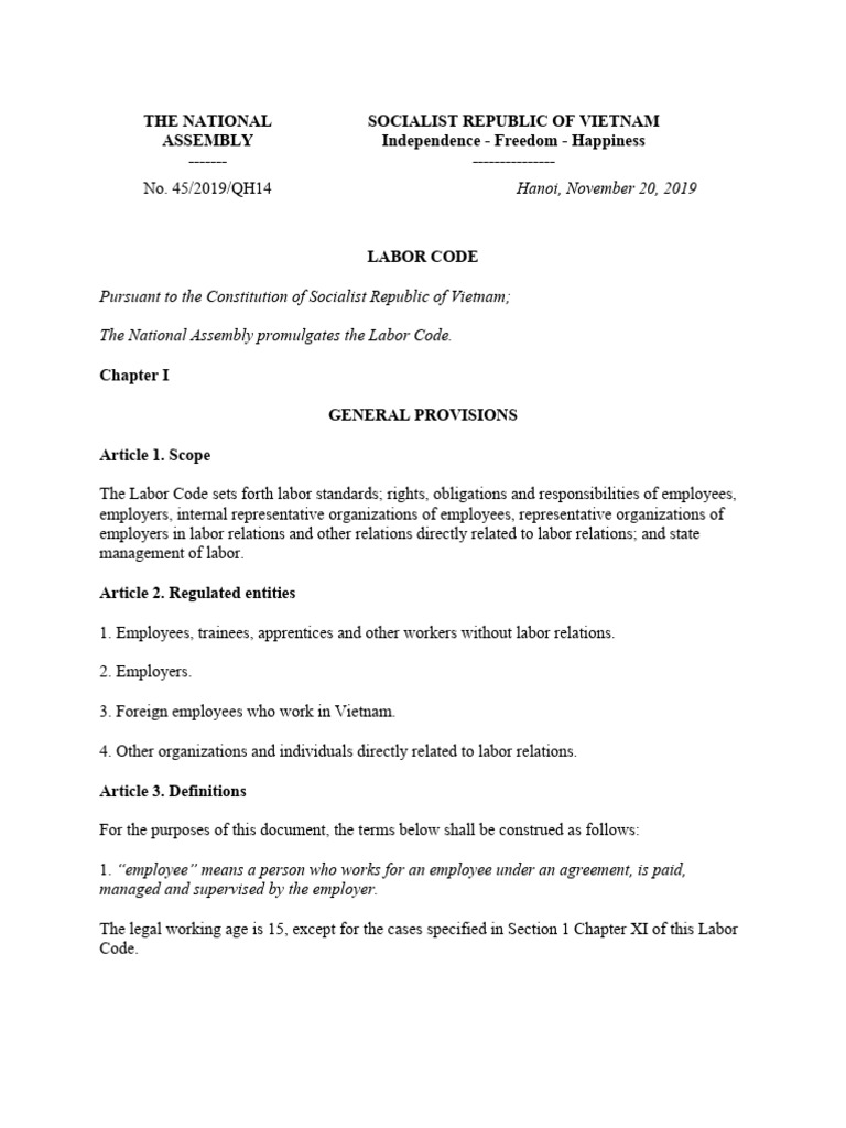 Vietnam Labor Code 2019 Overview | PDF | Employment | Labour Law