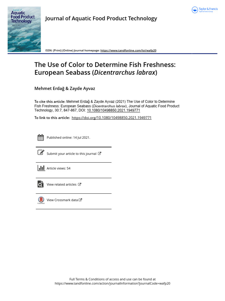 The Use of Color To Determine Fish Freshness European Seabass ...
