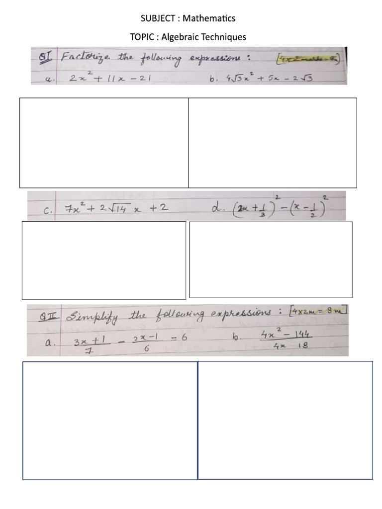 Test On Algebraic Techniques | PDF Test On Algebraic Techniques | PDF