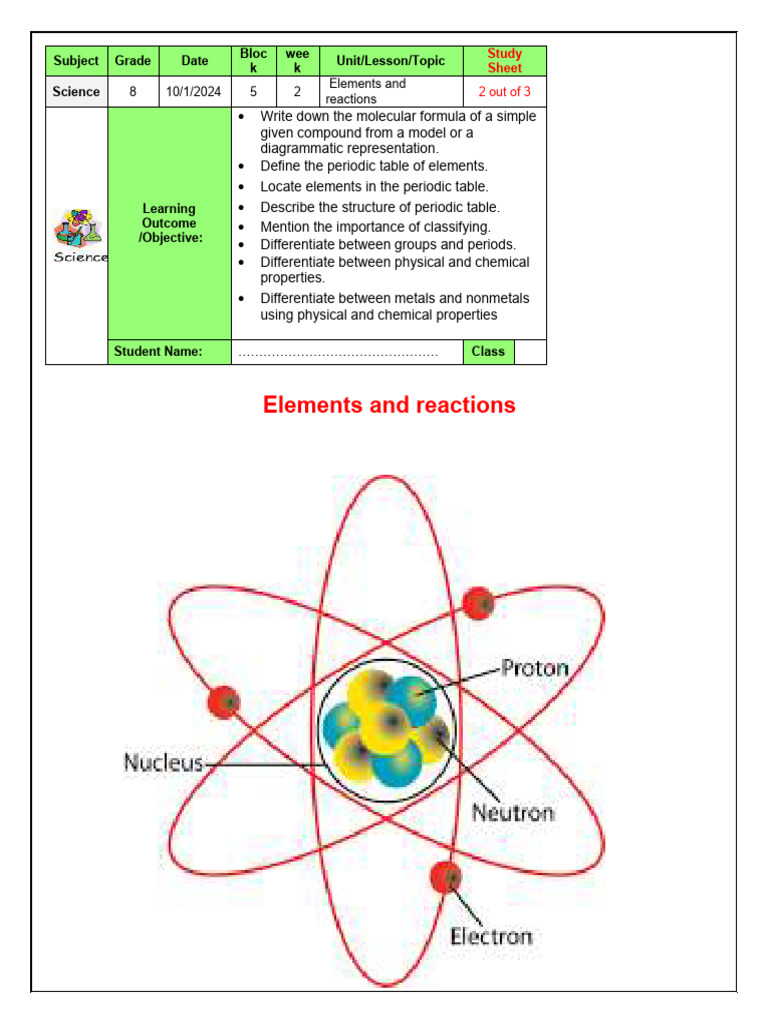 Elements and Reactions Study Guide | PDF | Periodic Table | Chemistry