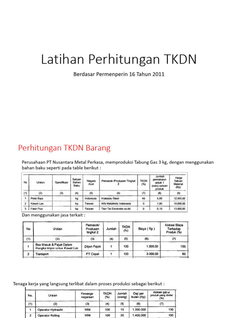 Contoh Perhitungan TKDN Konstruksi Excel | PDF