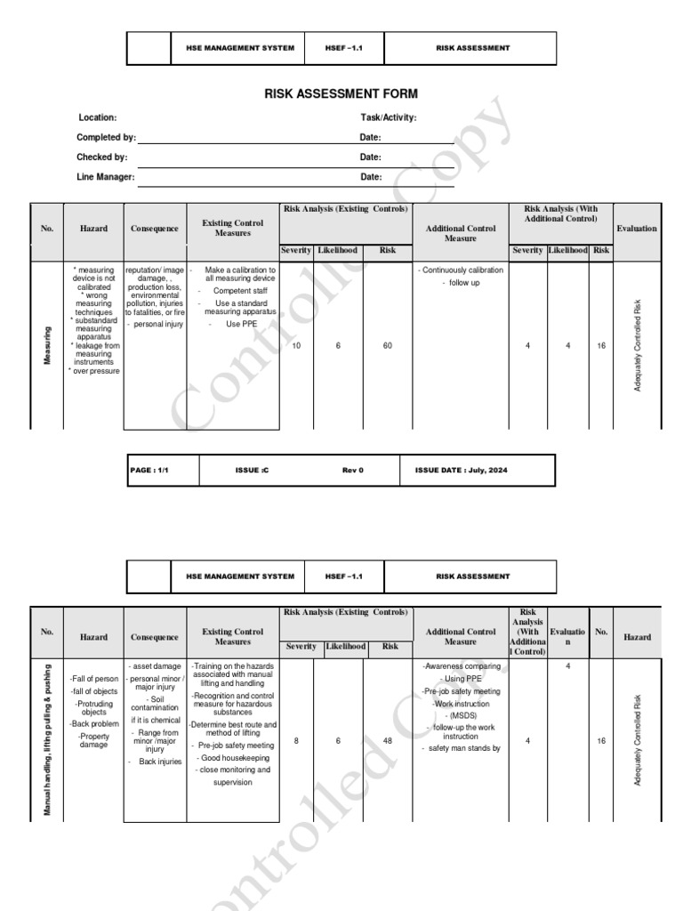 RISK ASSEEEMENT FORM_measuring | PDF | Risk | Risk Assessment