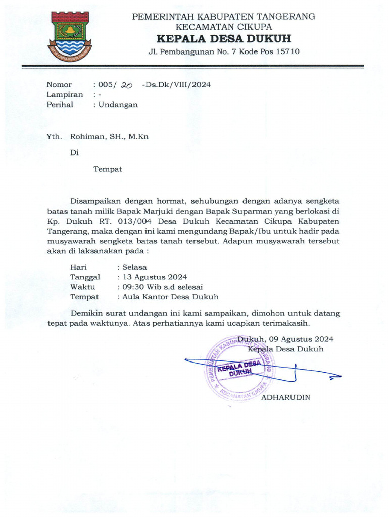 Contoh Surat Undangan Pemerintah Desa | PDF