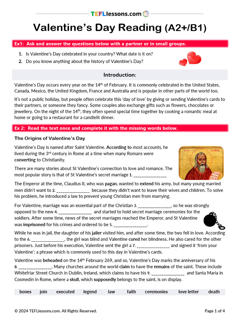 Valentines Day Reading A2 b1 Student | PDF | Valentine's Day